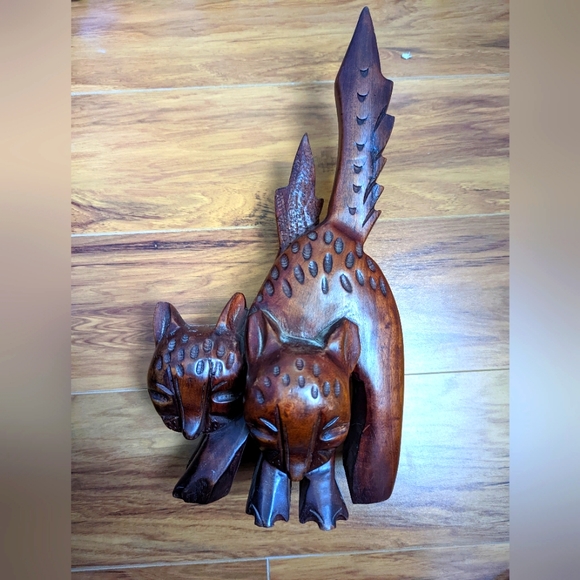 Hand Crafted | Art | Vintage Wooden Figure Hand Carved Cats In Heat ...